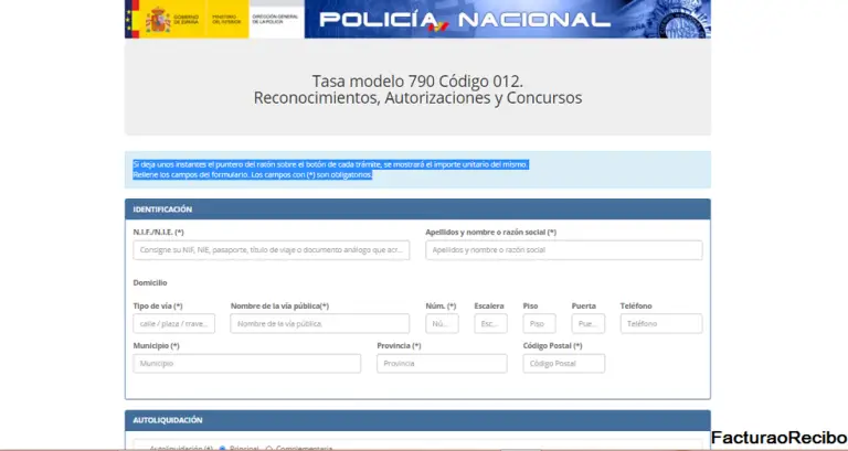 Cómo rellenar la tasa modelo 790 código 012 de España - FacturaoRecibo